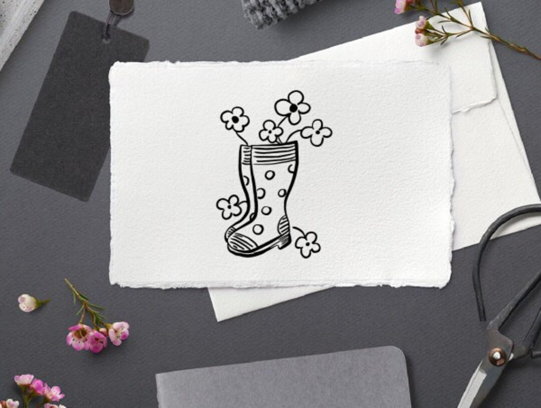 Stamp Motif Stamp Boots With Flowers - Etsy