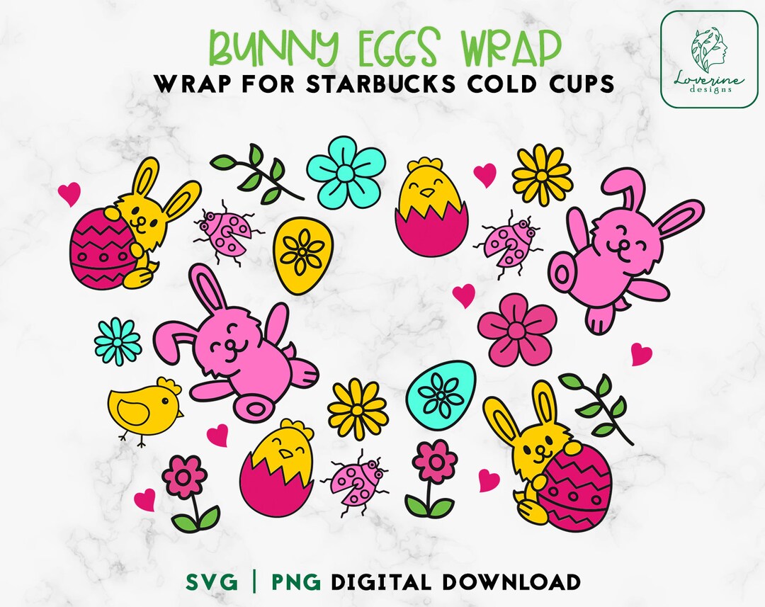 Easter Bunny Full Wrap 24oz Venti Cold Cup Svg Easter Eggs SVG Cold Cup ...