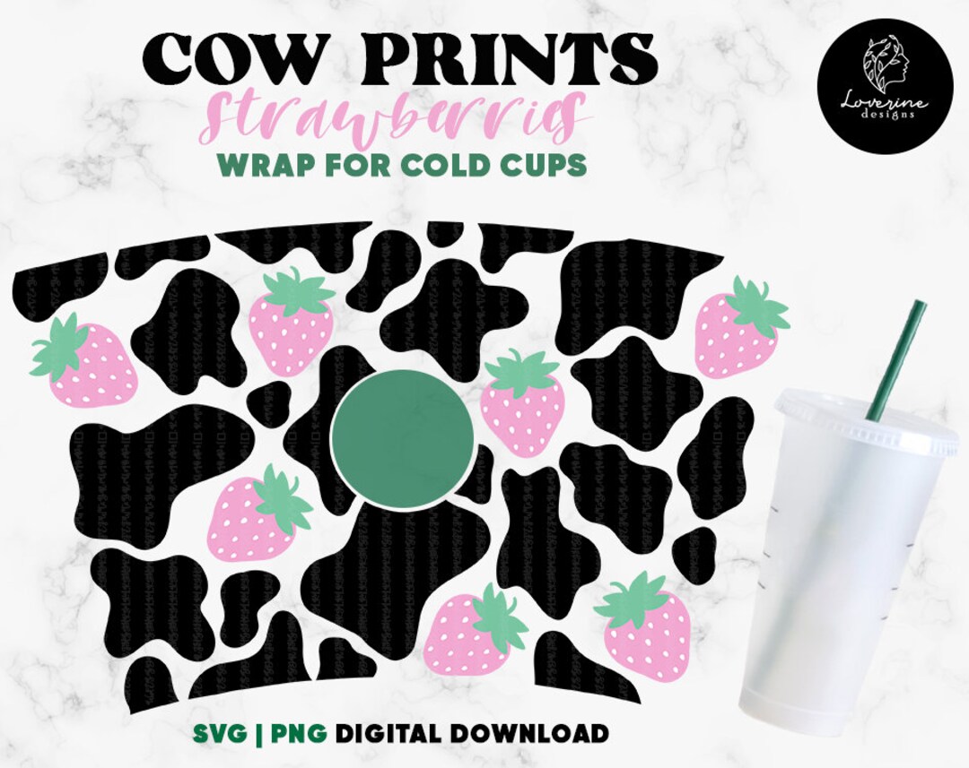 Cow Pattern 24oz Venti Cold Cup Svg - Strawberry SVG Cold Cup SVG, Cow ...