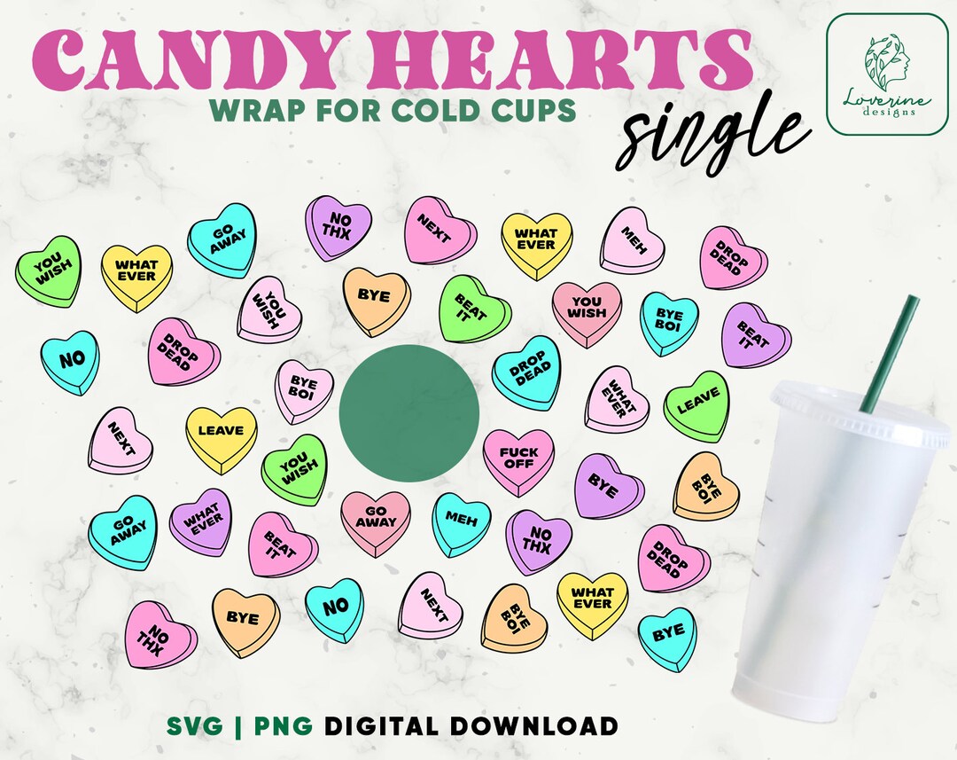 Single AF Candy Hearts SVG 24oz Venti Cold Cup, Funny Valentines Cold ...