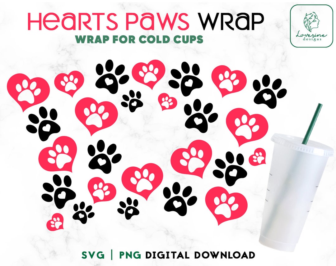 Paw Print SVG 24oz Venti Cold Cup Svg, Puppy Paw Love SVG Cold Cup Svg ...