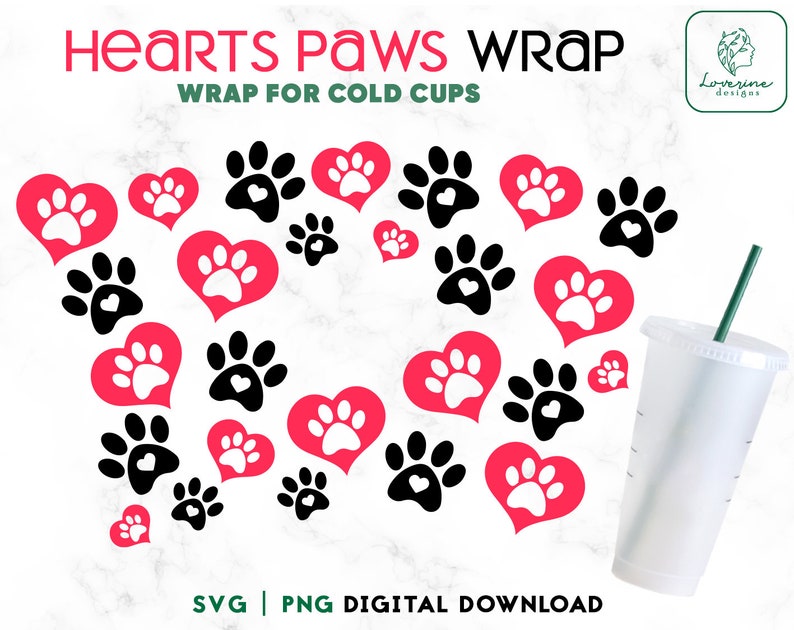 Paw Print Hearts Cold Cup Wrap SVG, Dog Mom Gift (digital Download) - Etsy