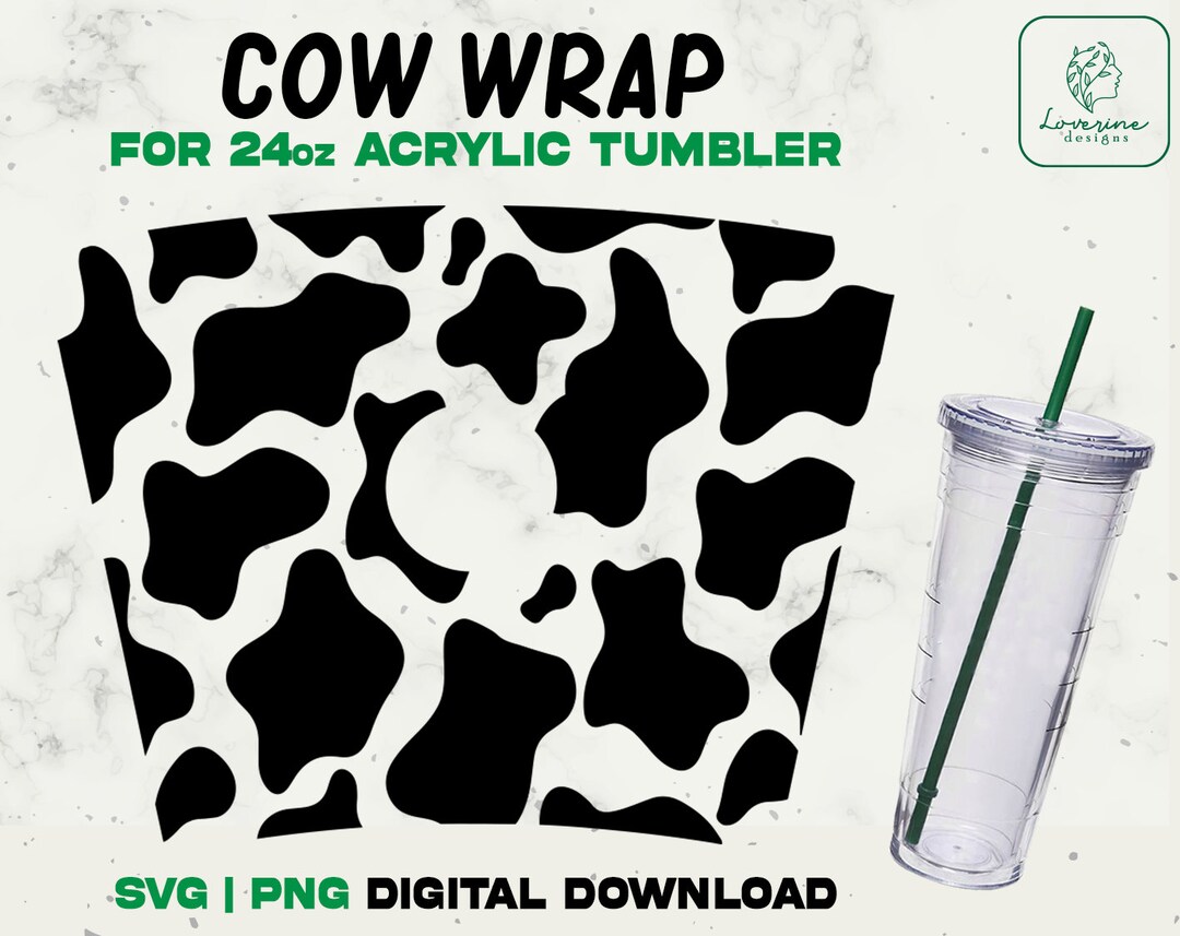 Cow Print SVG Full Wrap Acrylic Cup 24oz, Cow Pattern Acrylic Wrap 24oz ...