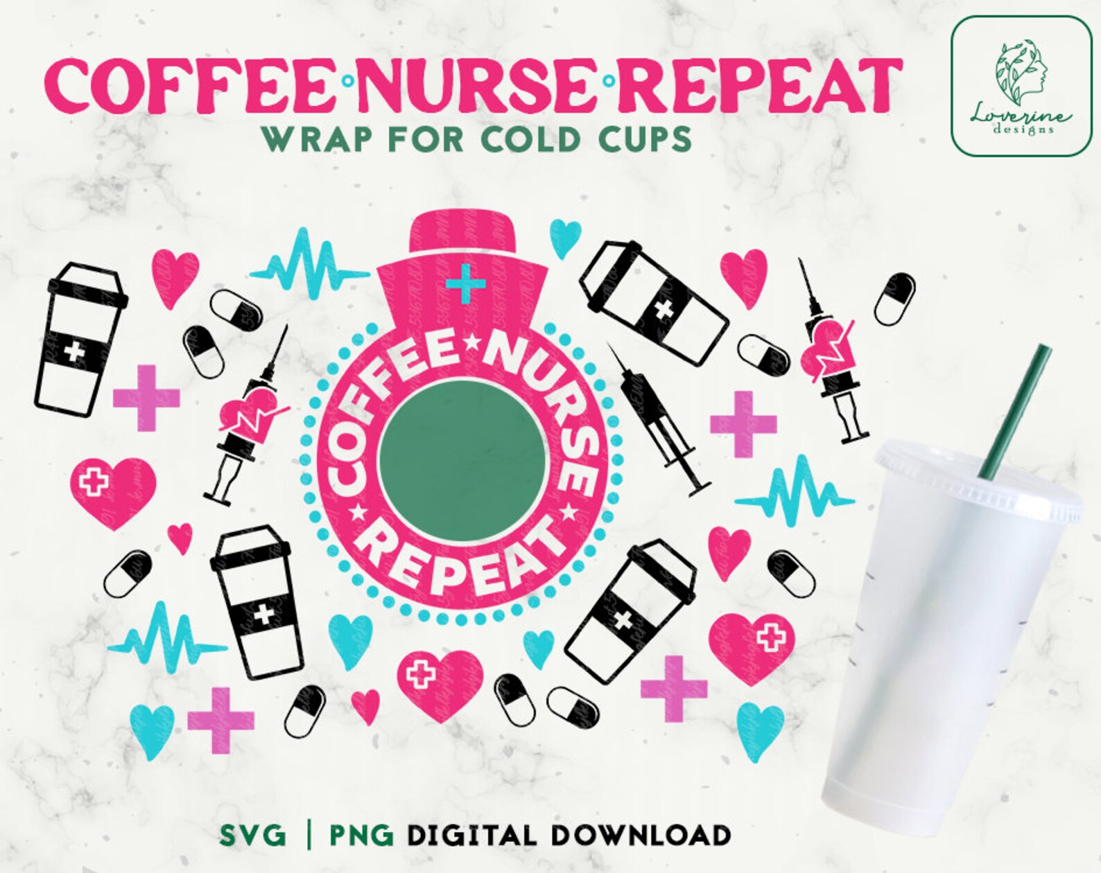 Coffee Nurse Repeat 24oz Venti Cold Cup Svg Nurse Life Cold - Etsy