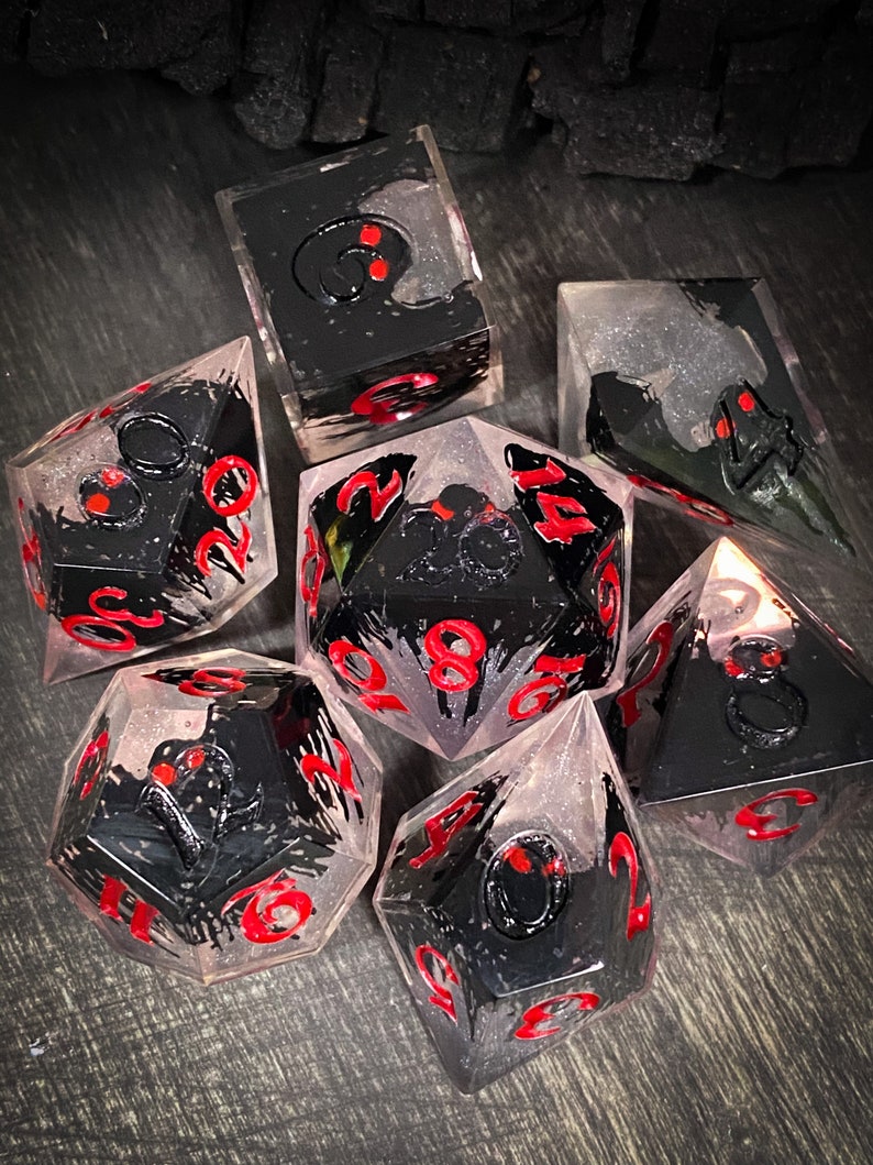 Mothman Set 1 7 Piece Handmade Sharp Edge Resin Dice Set Etsy