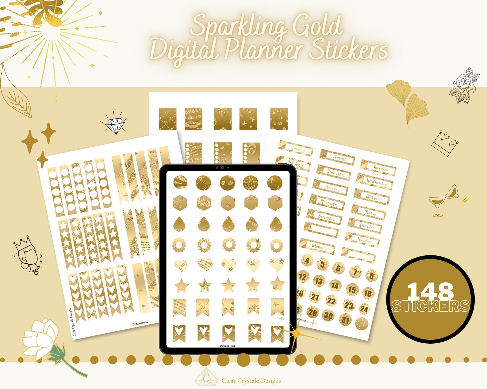 Sparkling Gold Digital Stickers Individual PNG Stickers for | Etsy