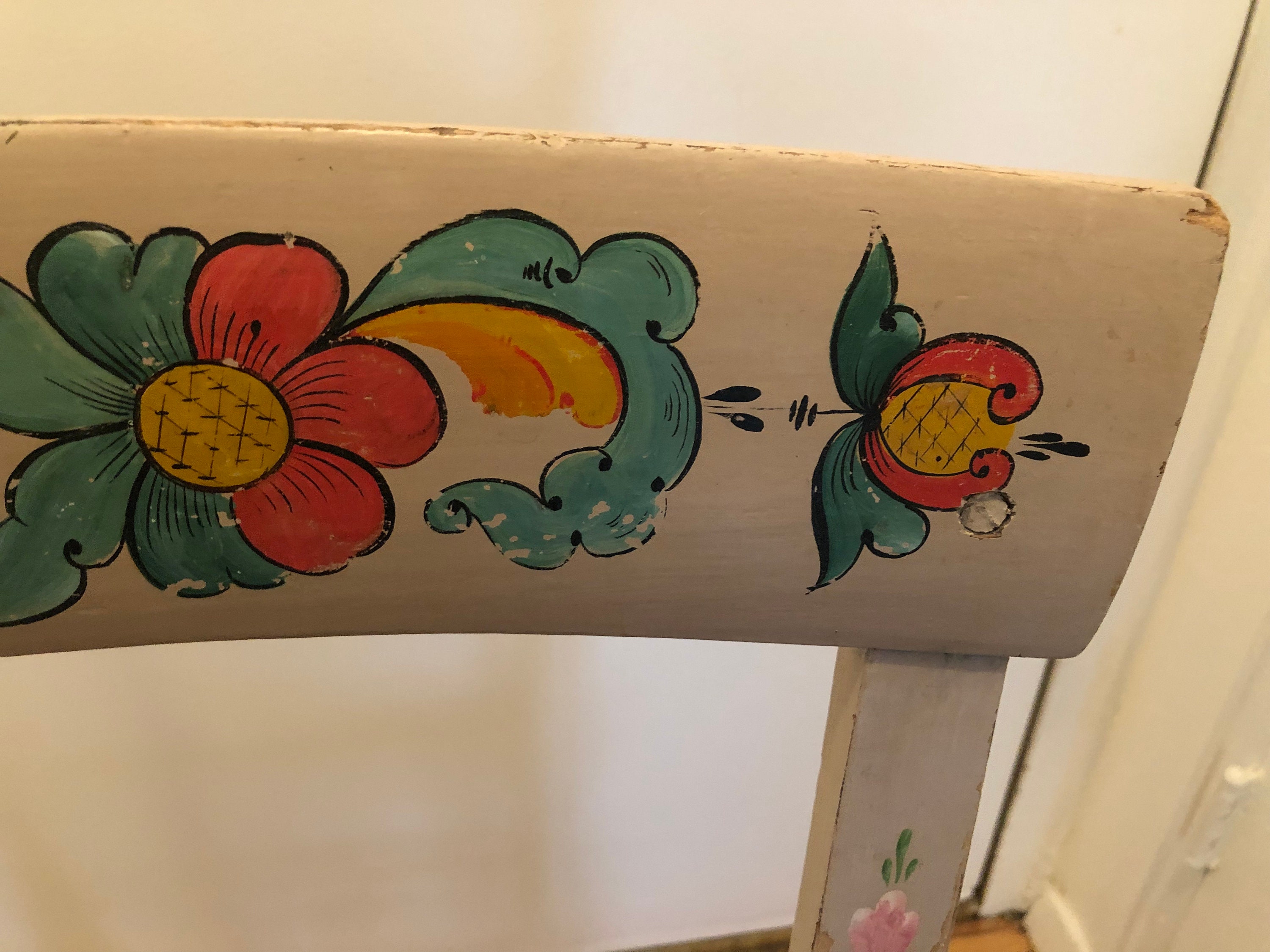 Rare Vintage Norwegian Rosemaling Painted Cane Chair - Etsy