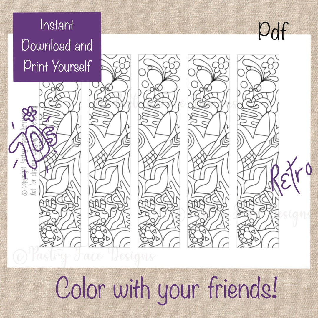 Retro 70s Love Coloring Bookmarks | Color With Friends | Instant ...