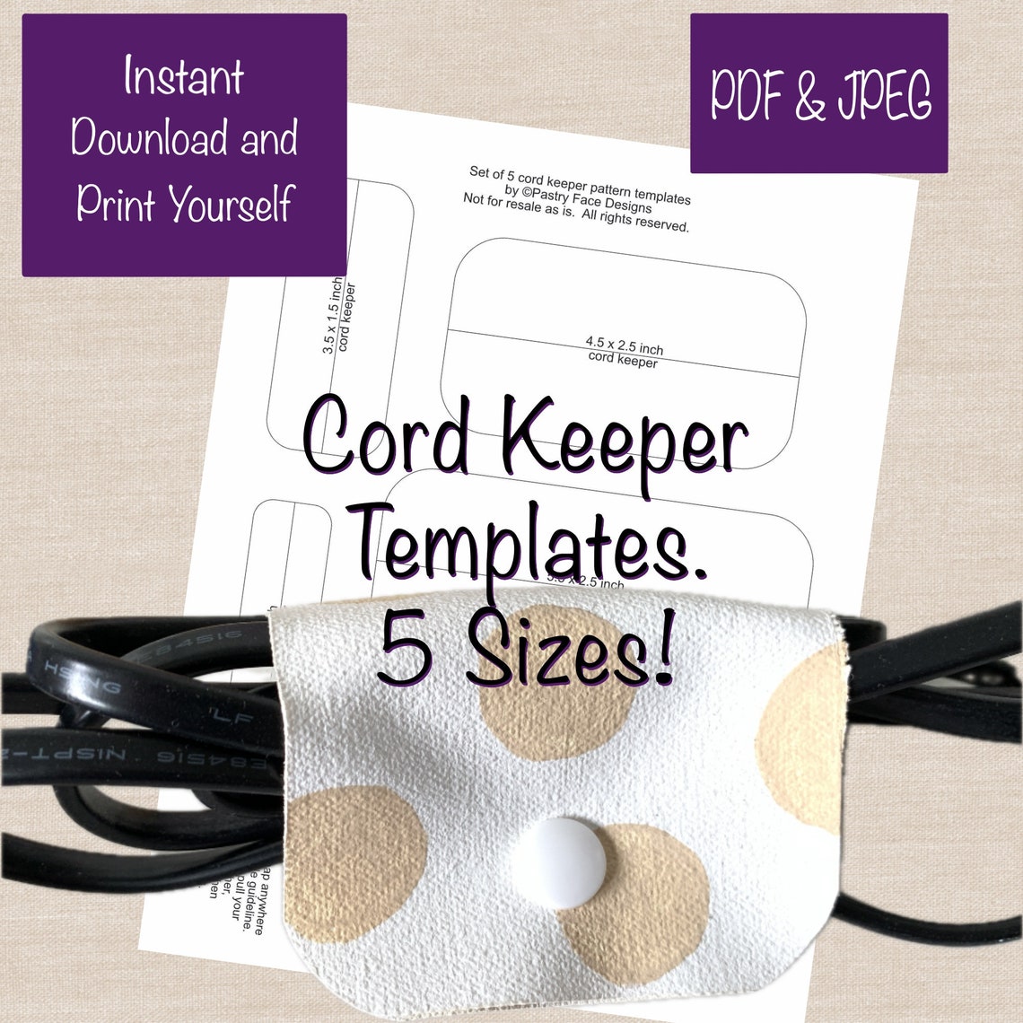 Cord Keeper Template in 5 Sizes | No Instructions | Instant Download ...