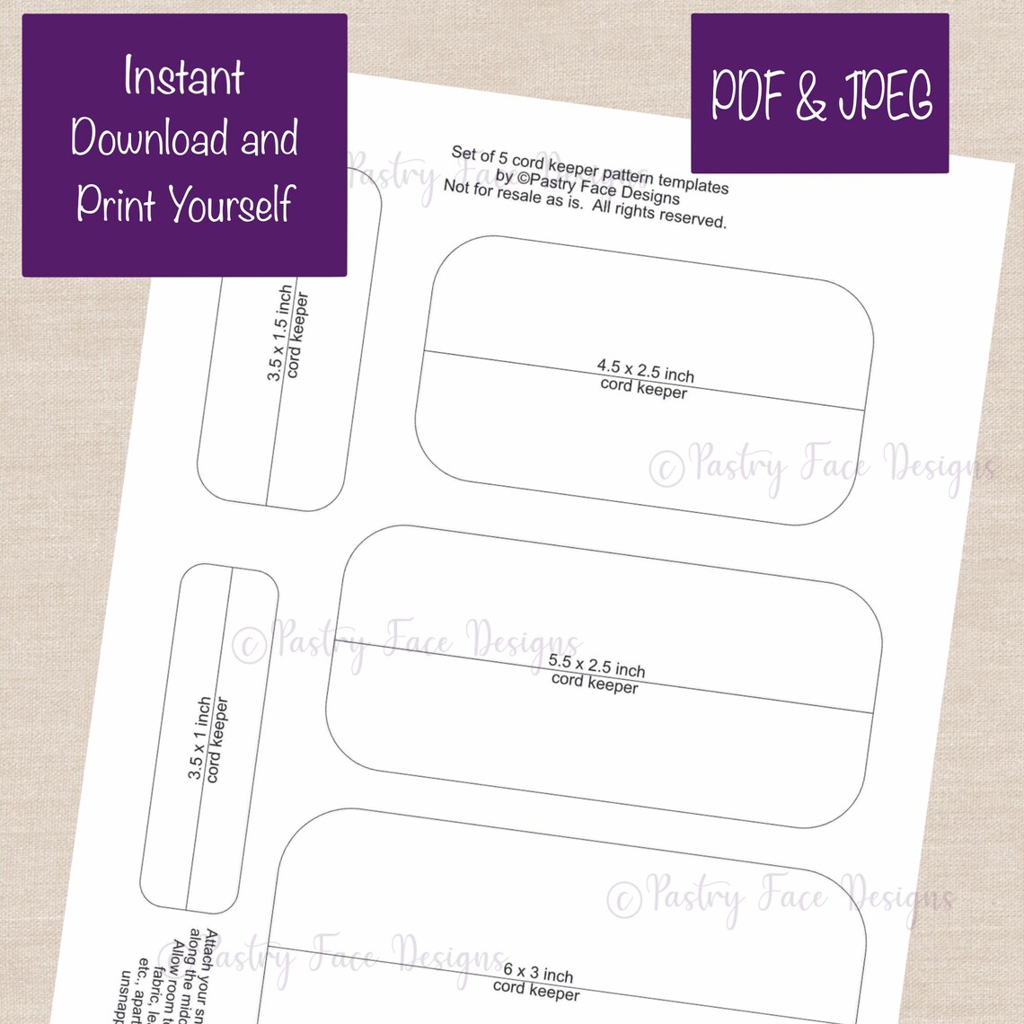 Cord Keeper Template in 5 Sizes | No Instructions | Instant Download ...