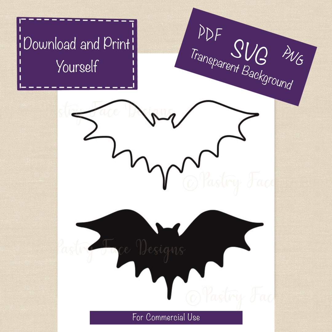 Bat Outline and Silhouette Templates SVG PDF PNG Ready for Your Own ...