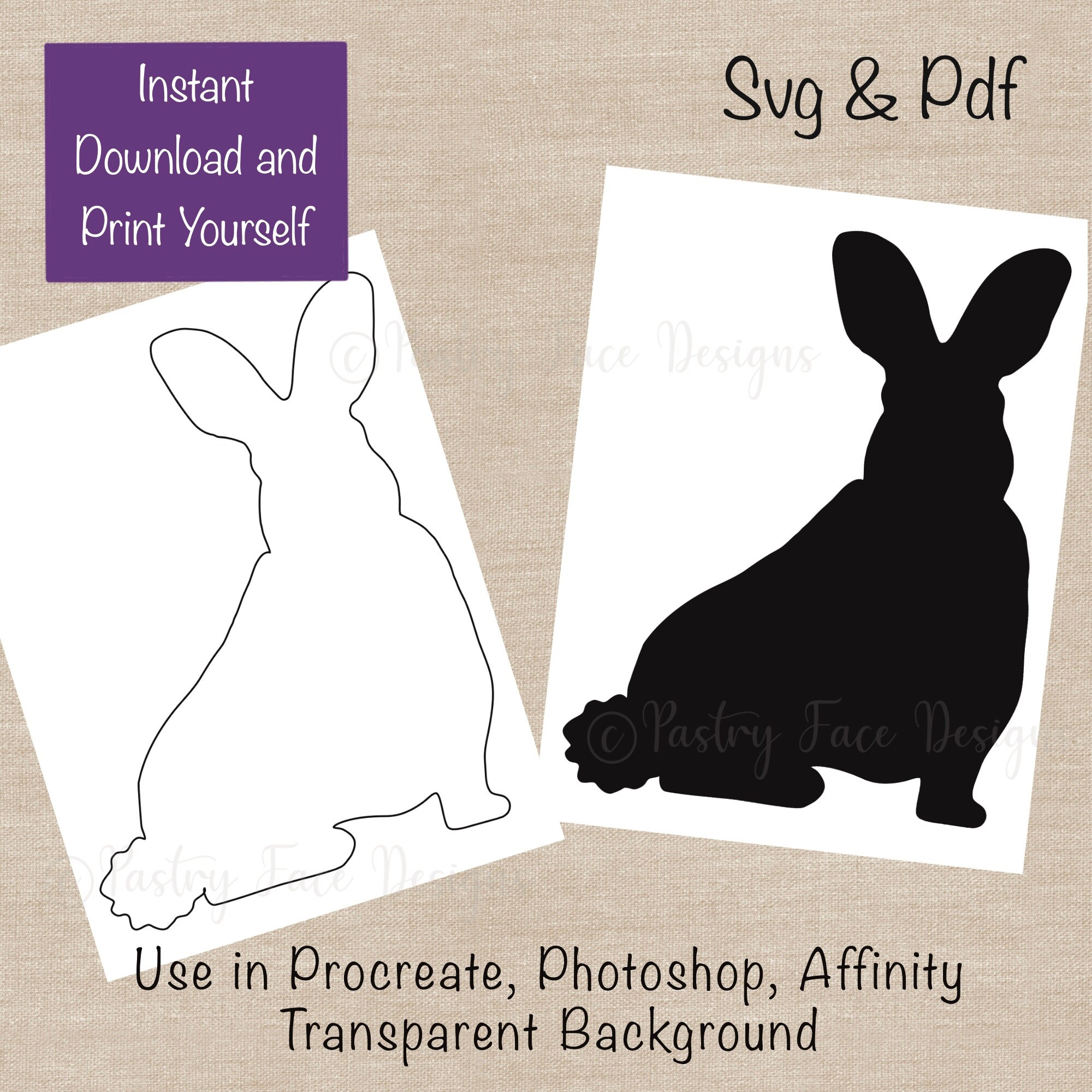 Bunny Rabbit Outline and Silhouette Templates | SVG | PDF Files | Ready ...