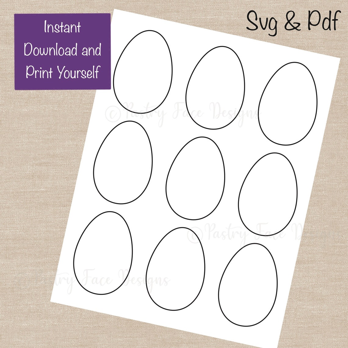 Easter Egg Shape Outline Template Printable | 9 per Page | SVG | PDF ...