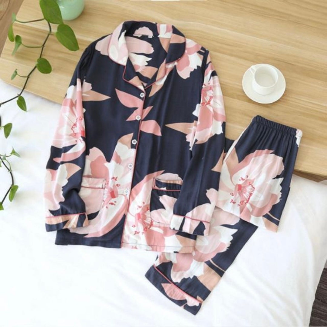 Floral Pajamas Bamboo Cotton Pajamas Long Pants Pajamas - Etsy