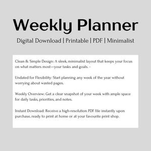 Minimalist Weekly Planner Undated Printable PDF Simple Weekly Layout ...