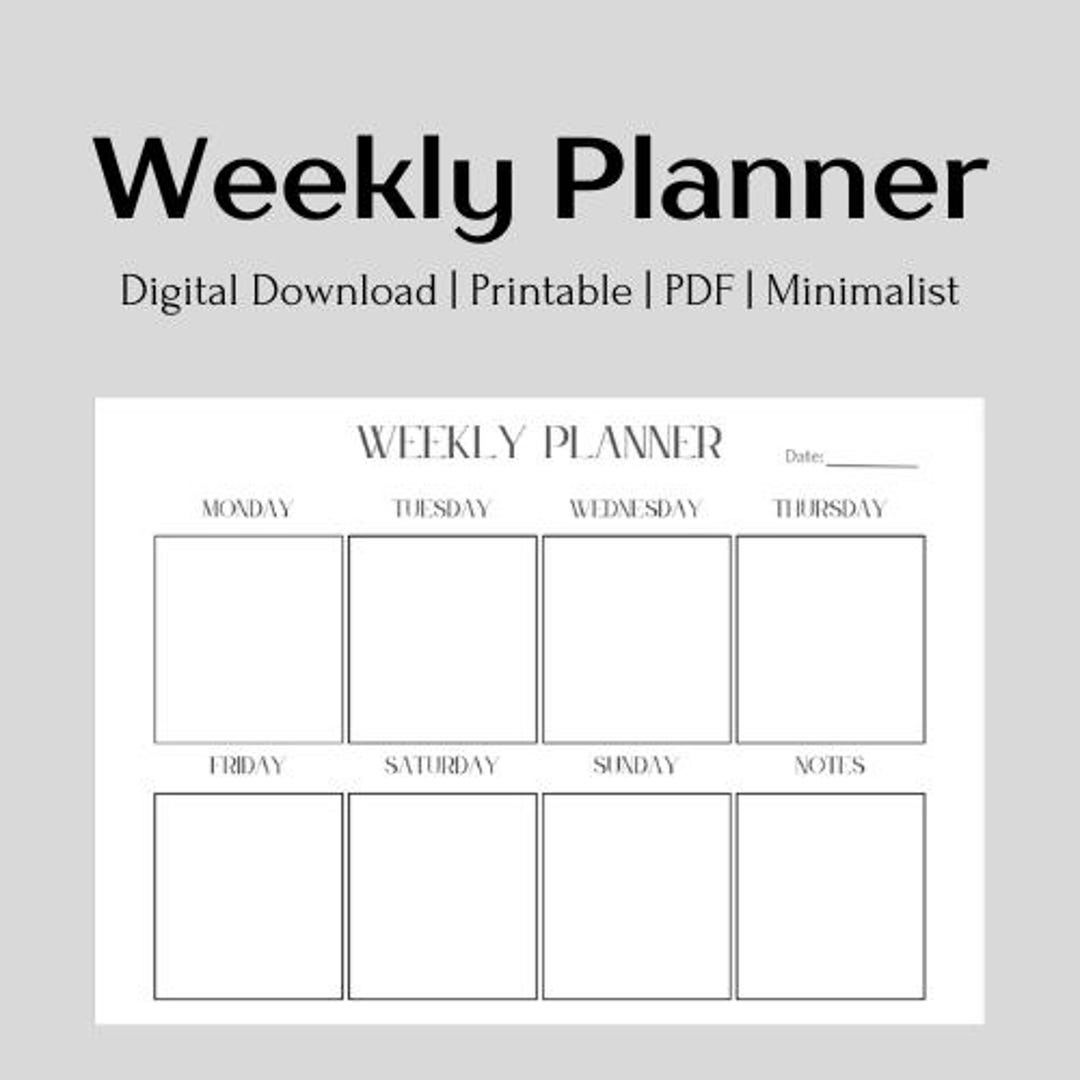 Minimalist Weekly Planner Undated Printable PDF Simple Weekly Layout ...