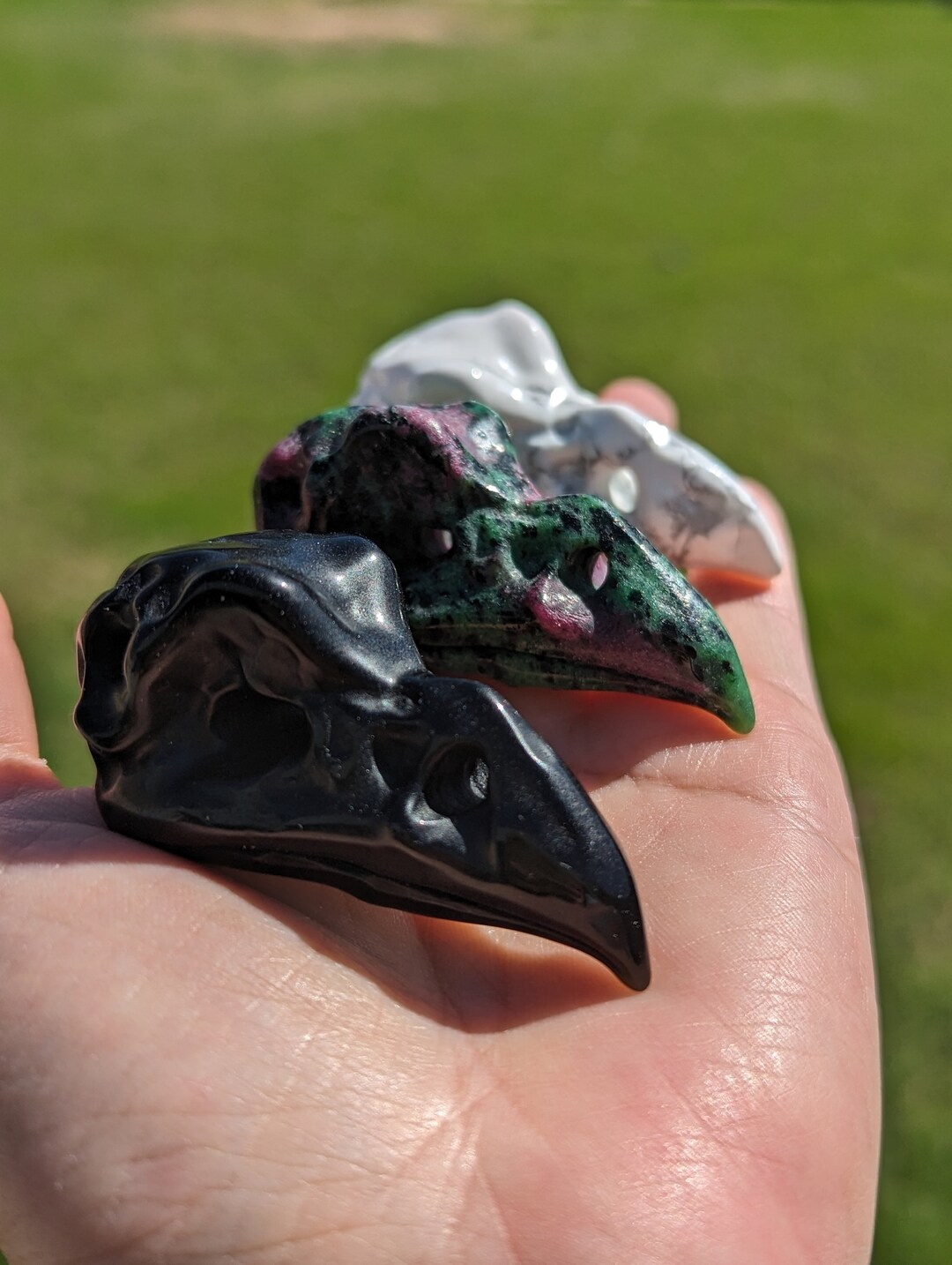 Black Obsidian Raven Carving, Anyolite Ruby Ziosite Raven, Crystal ...