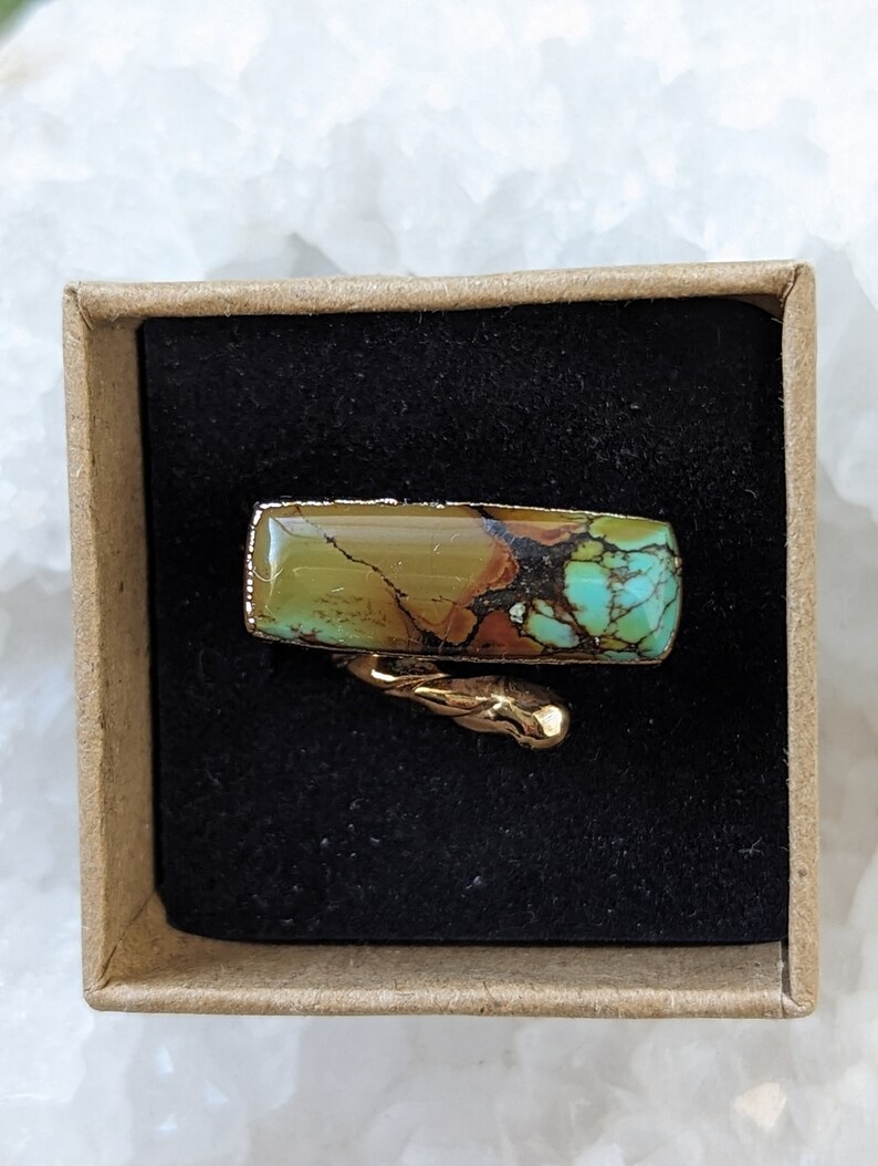 Qingu One of a Kind Electroformed Rectangle Turquoise Bar and Gold Ring ...