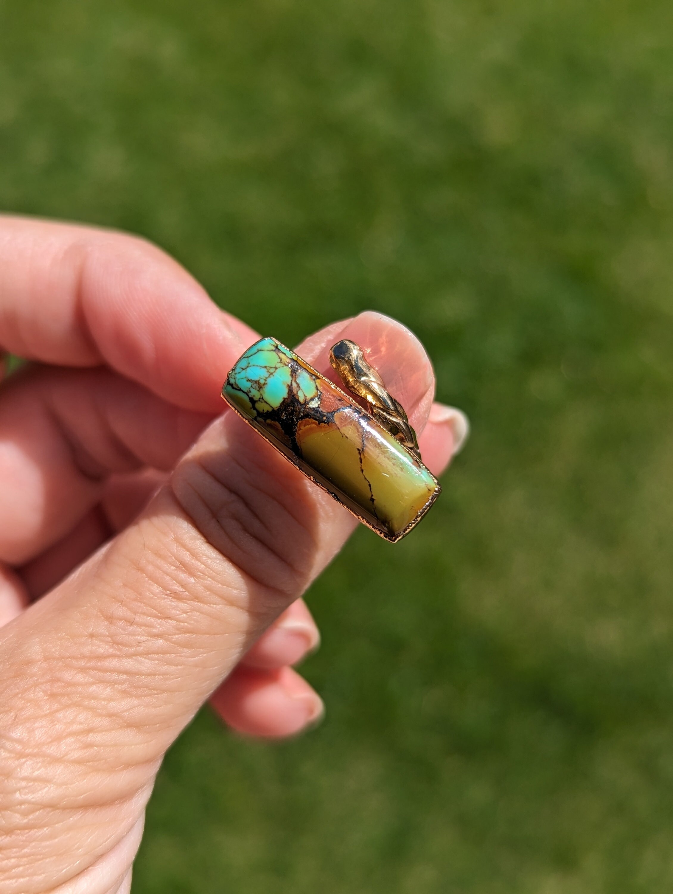 Qingu One of a Kind Electroformed Rectangle Turquoise Bar and Gold Ring ...