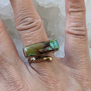 Qingu One of a Kind Electroformed Rectangle Turquoise Bar and Gold Ring ...