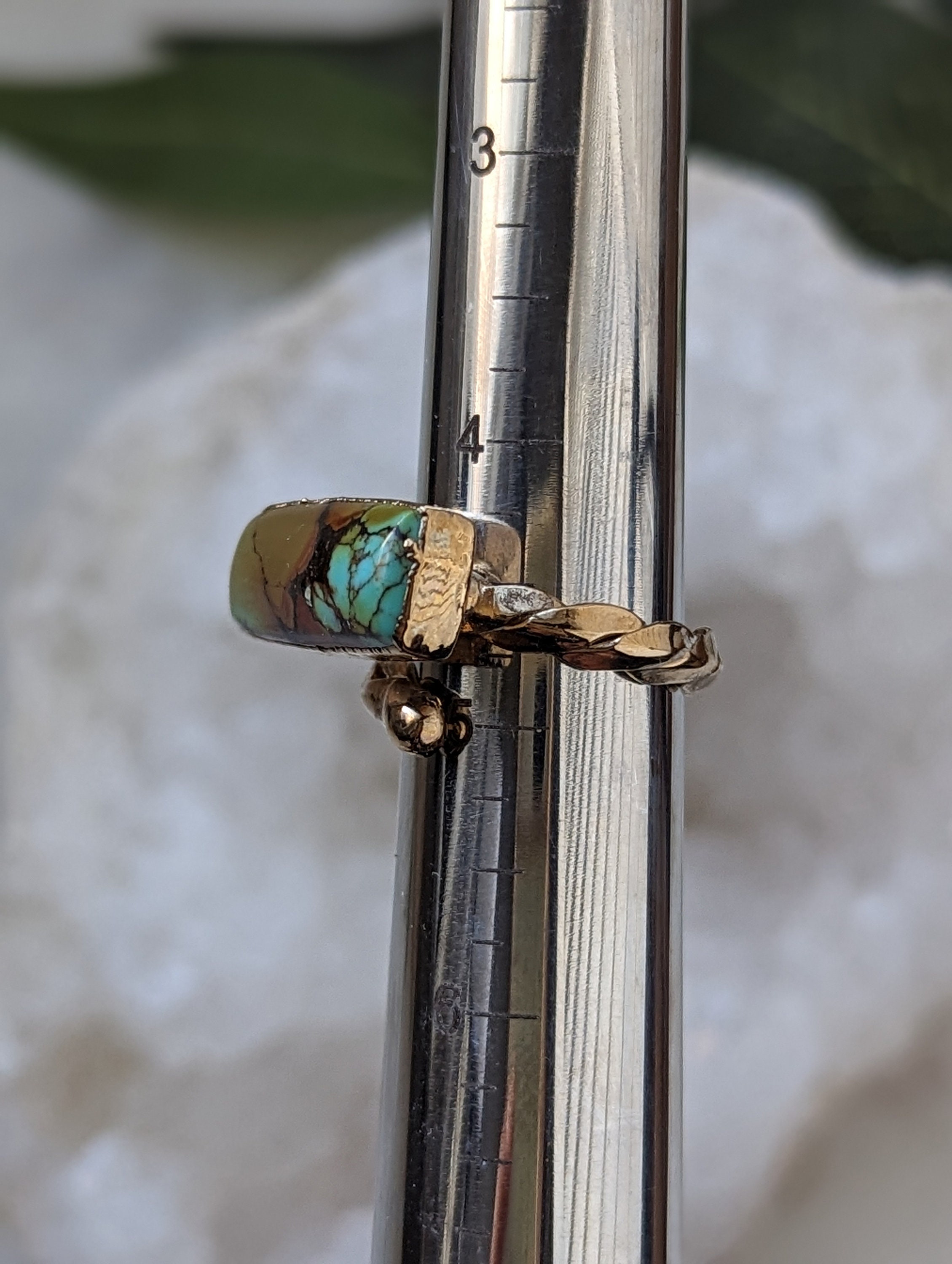 Qingu One of a Kind Electroformed Rectangle Turquoise Bar and Gold Ring ...