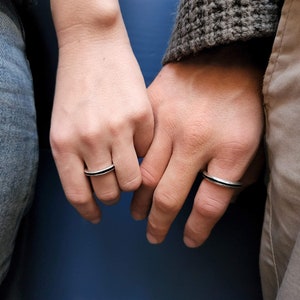 Silver Matching Rings Set Couple Rings Silver Black Chunky - Etsy