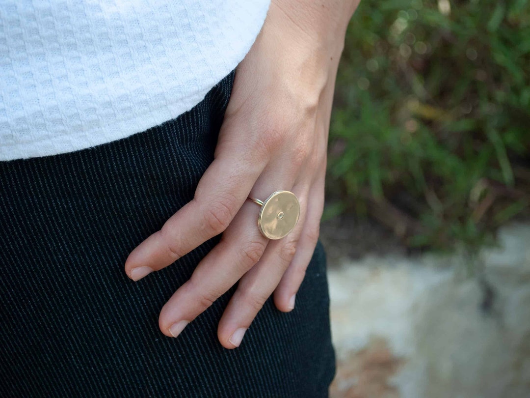 Silver Disc Ring , Large Circle Statement Ring , Organic Handmade Ring ...