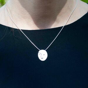 Face Necklace , Silver Oval Face Pendant Necklace , Minimalist Face ...