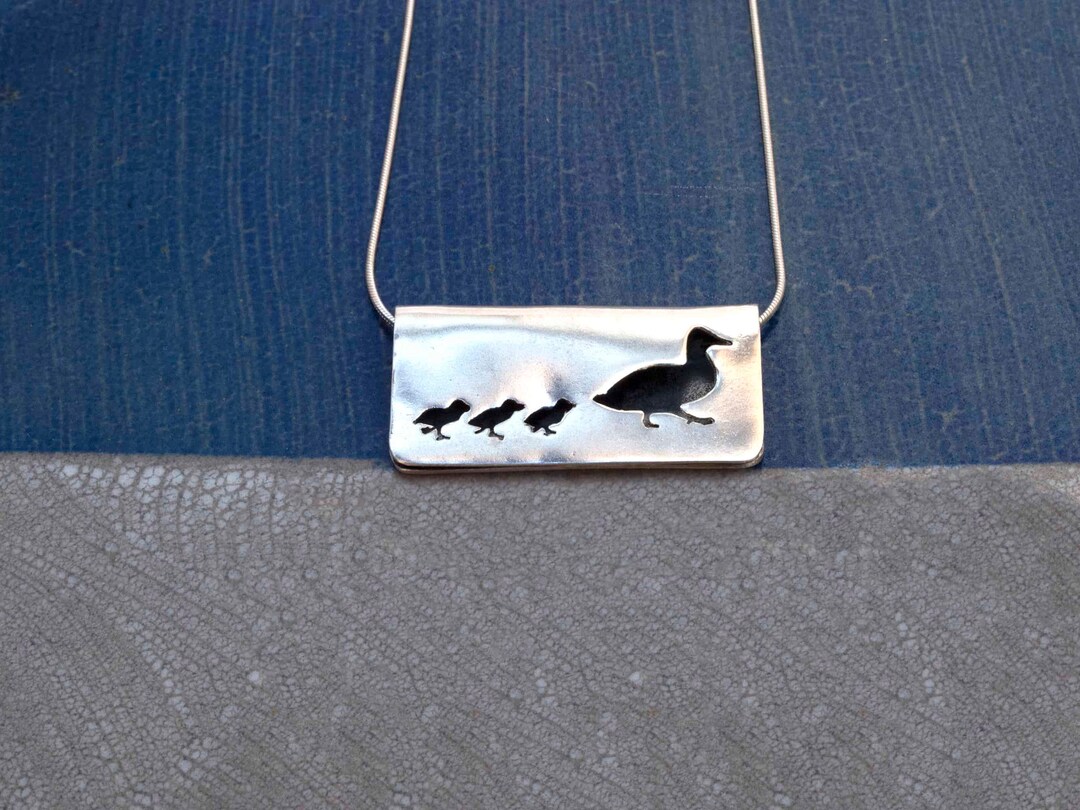 Mothers Necklace , Silver Mother Duck and 3 Ducklings Folded Pendant ...