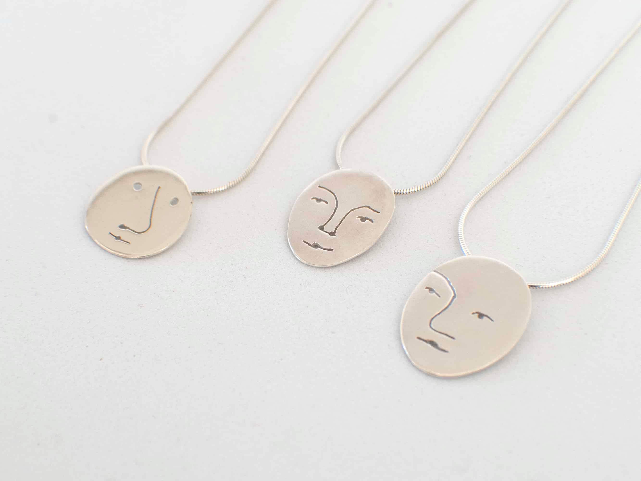 Face Necklace , Silver Oval Face Pendant Necklace , Minimalist Face ...