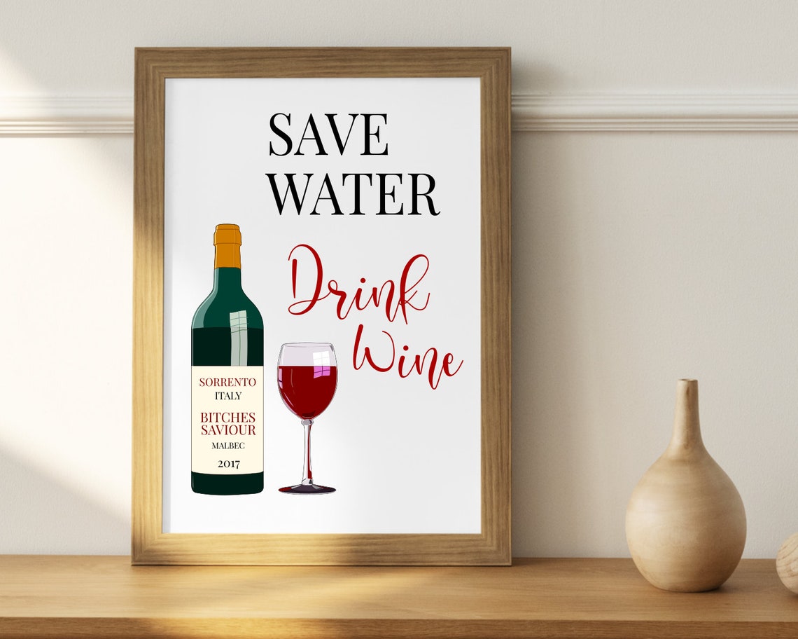 Save Water Drink Wine Print Funny Wine Lovers Poster | Etsy
