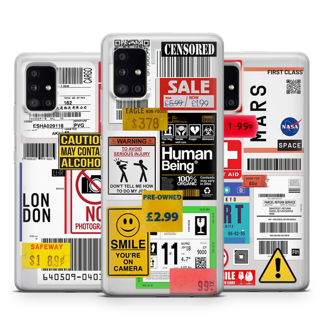 Stickers Case Transparent Label Collage for Samsung S25 Ultra, S24 FE ...