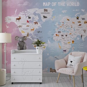 Kids Map Wallpaper Peel and Stick Political World Map - Etsy