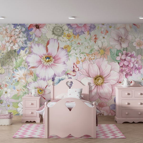 Big Floral Wallpaper - Etsy