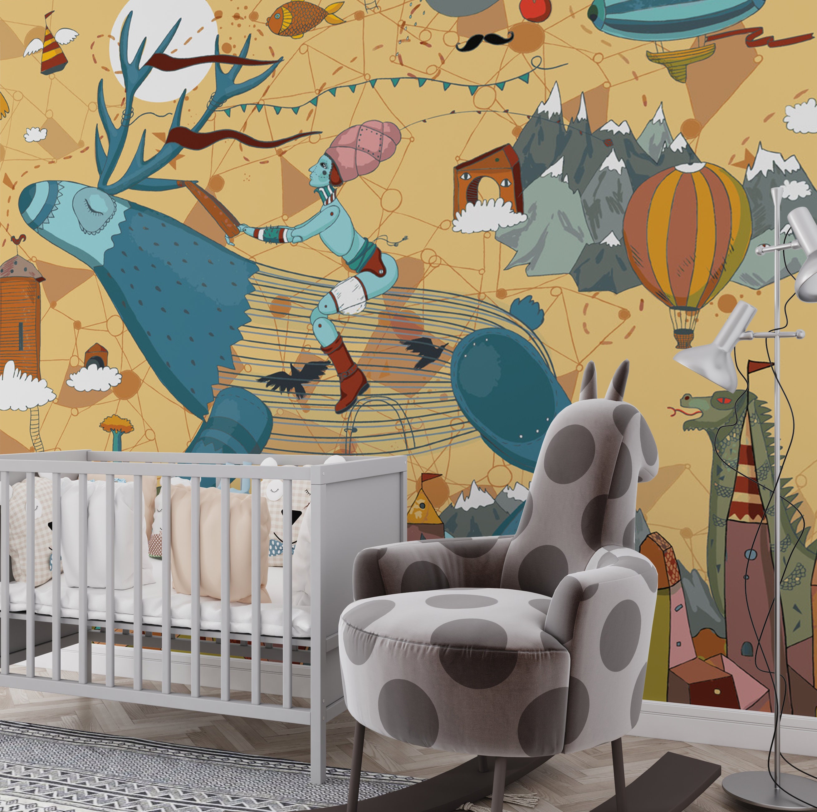 Girl Flying On Deer Wallpaper Girl Room Wallpaper With Etsy