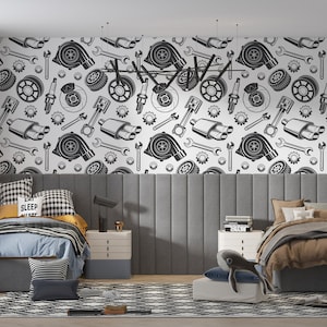 Car Mechanic Tools Peel & Stick Wallpaper, Car Parts Wallpaper ...