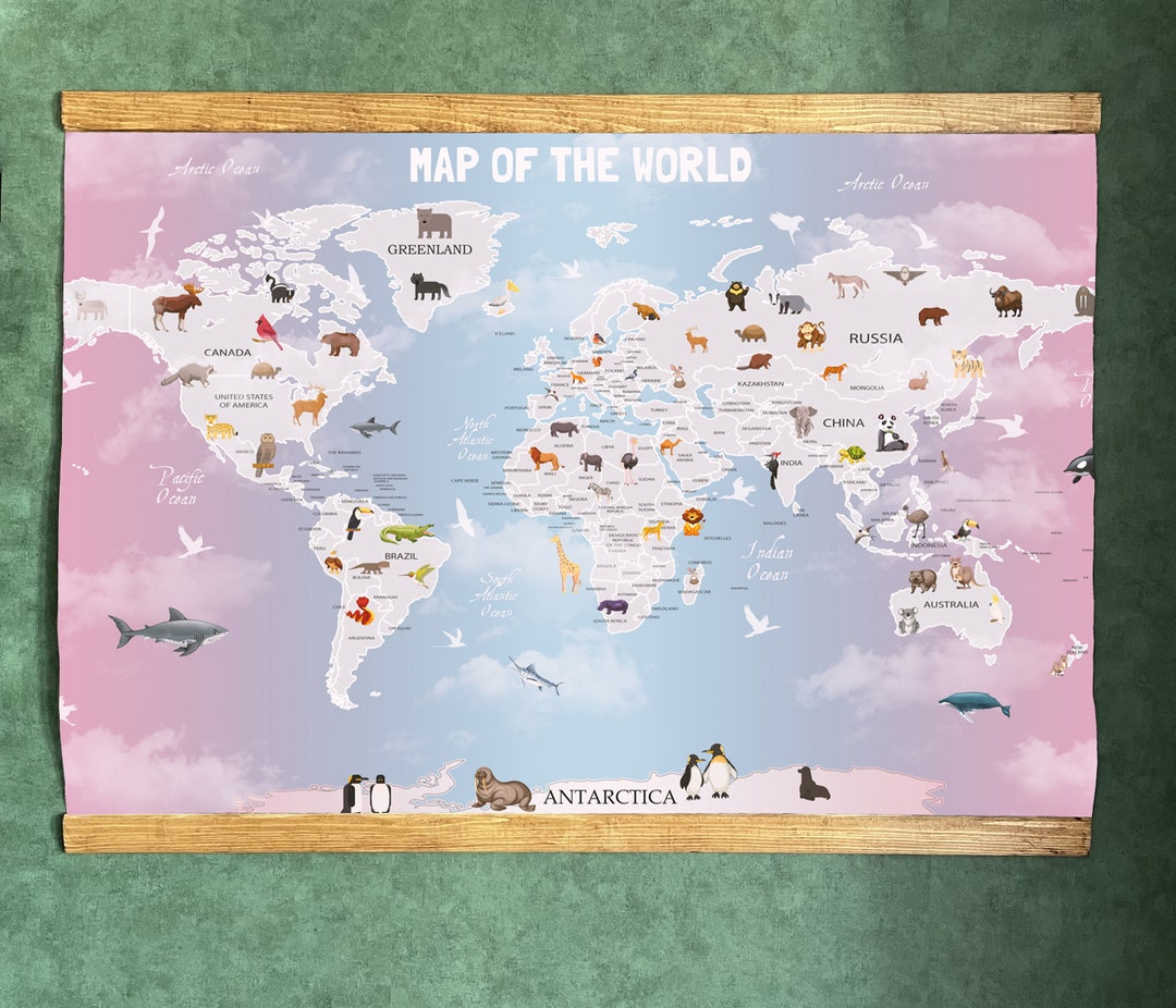 Tela de mapa infantil, Mapa mundi infantil, Impressão de mapa mundi ...