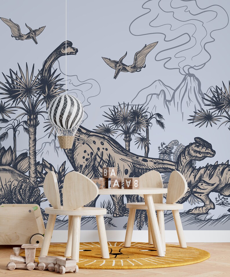 Dino Design Wallpaper for Kids Prehistory Dinosaurs - Etsy