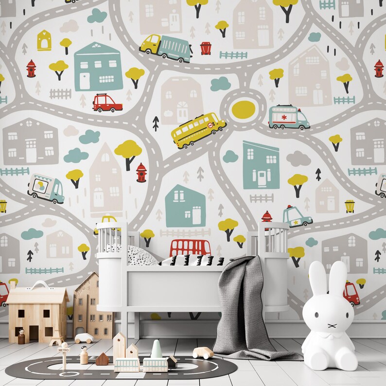 Cartoon Cars and Transport Wallpaper: Playful Kids Room Mural ...