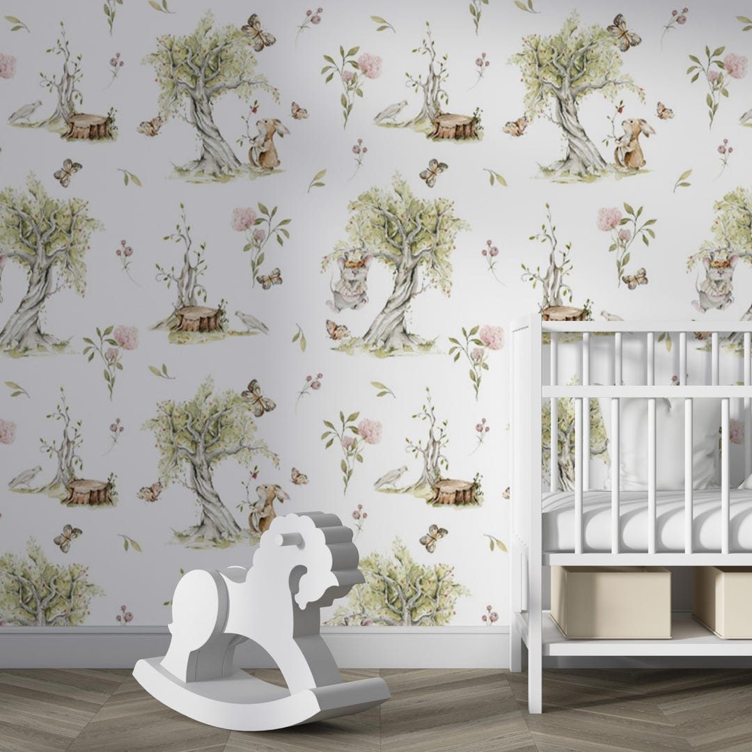 Woodland Animal Wallpaper, Vintage Nursery Wallpaper Cottagecore Forest ...