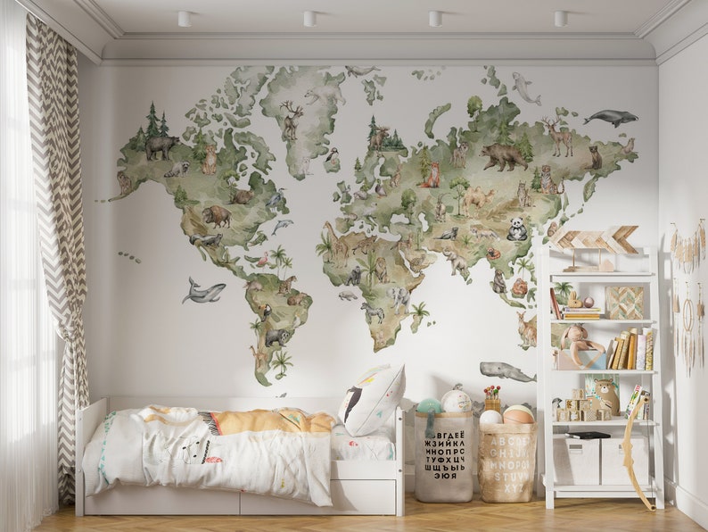 Kids Map Wallpaper Peel and Stick Nursery Wallpaper Cartoon - Etsy