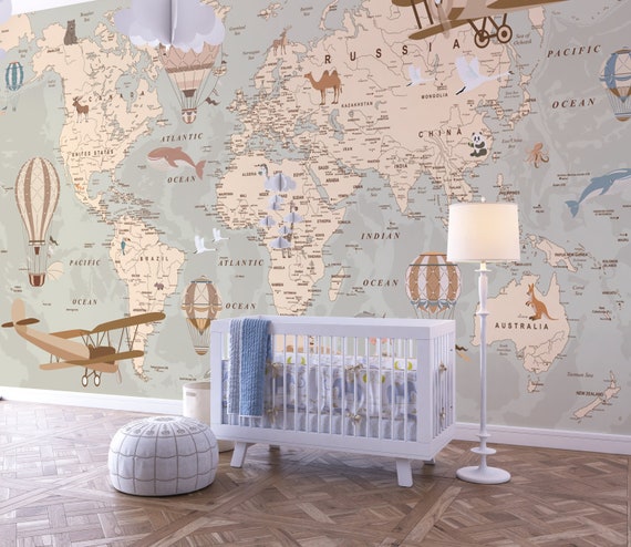 Educational Detailed World Map Wallpaper for Kids Customized - Etsy ...