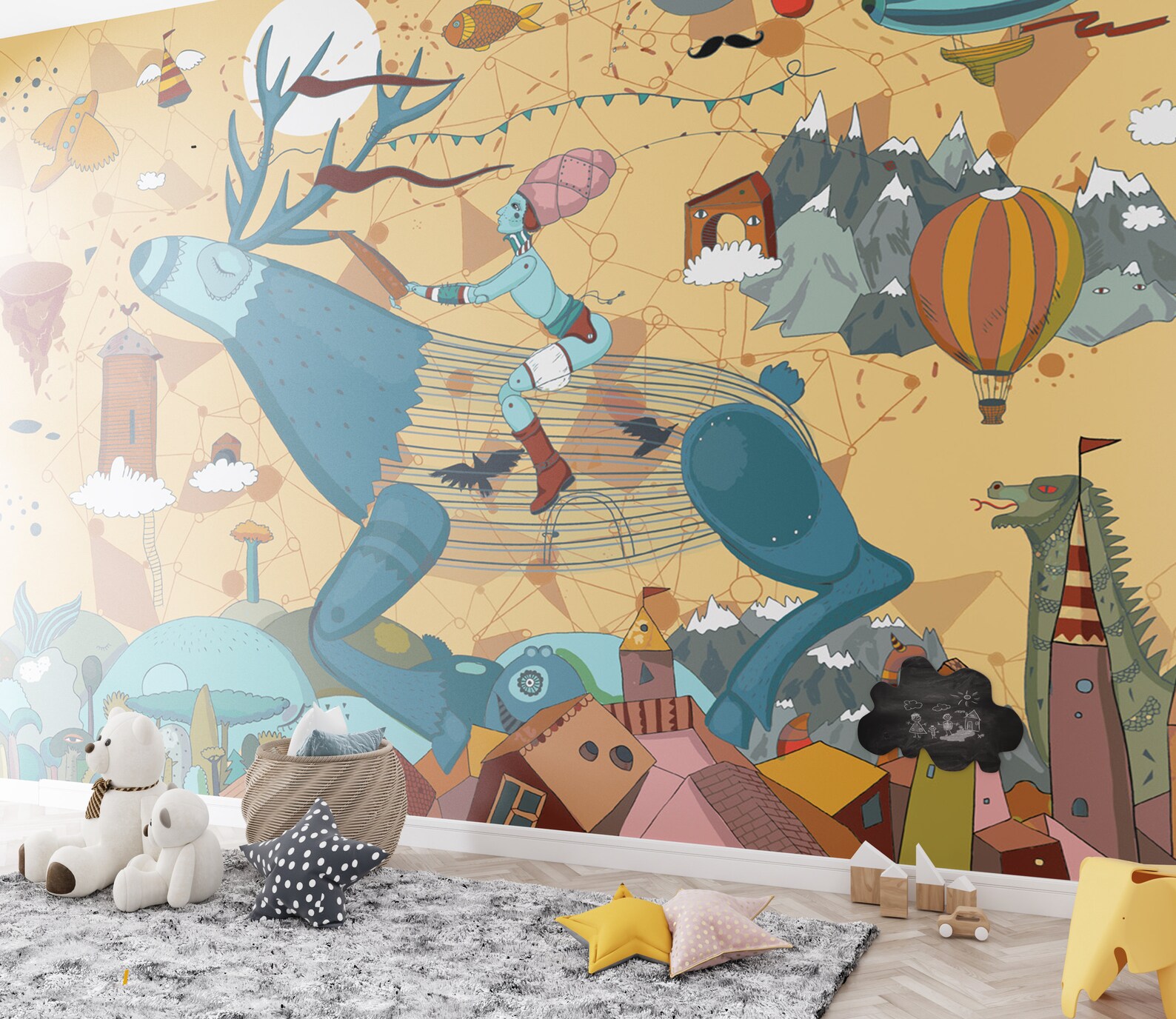 Girl Flying On Deer Wallpaper Girl Room Wallpaper With Etsy