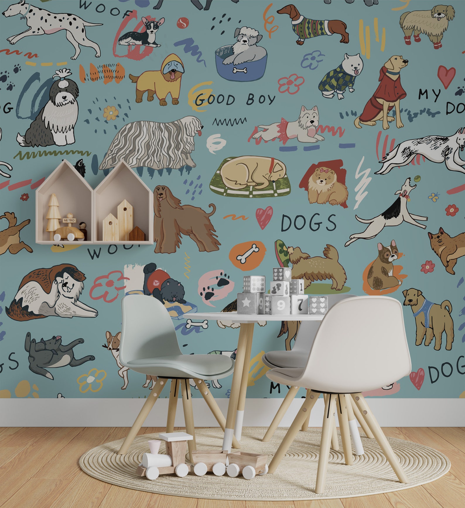 Dogs Wallpaper | Wall Mural | Peel and Stick Dog Wallpaper | Removable ...