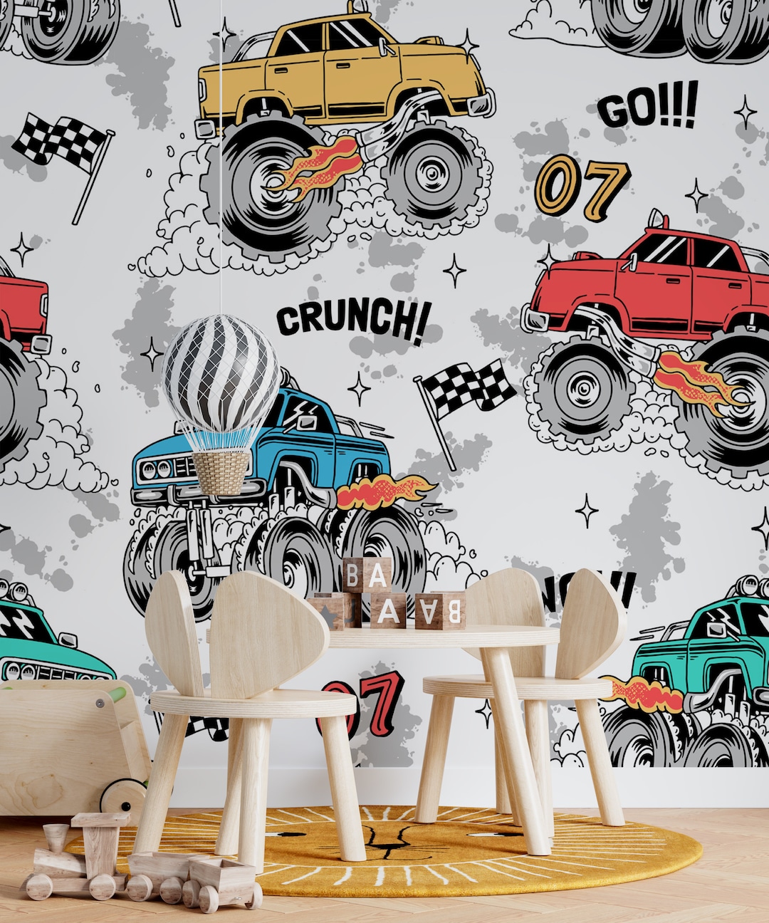 GO Monster Truck Wallpaper Boys Room Wallpaper Racing - Etsy