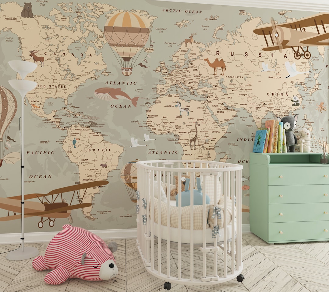 Educational Detailed World Map Wallpaper for Kids, Customized Kids ...