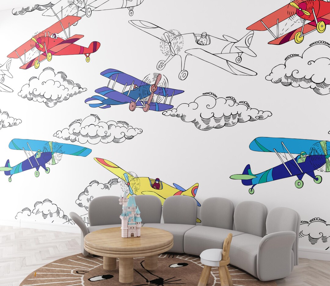 Airplanes Wallpaper, Flying Planes Kids Room, Nursery Wallpaper ...