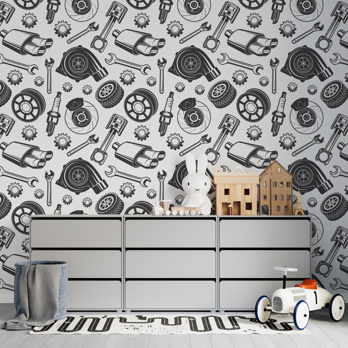 Car Mechanic Tools Peel & Stick Wallpaper, Car Parts Wallpaper ...