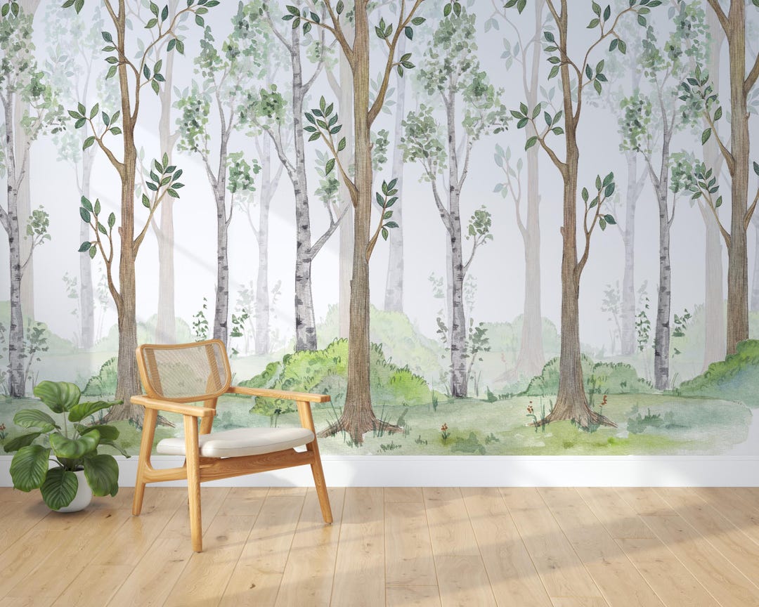 Birch Tree Wallpaper, Nursery Wallpaper, Kids Wallpaper Forest ...