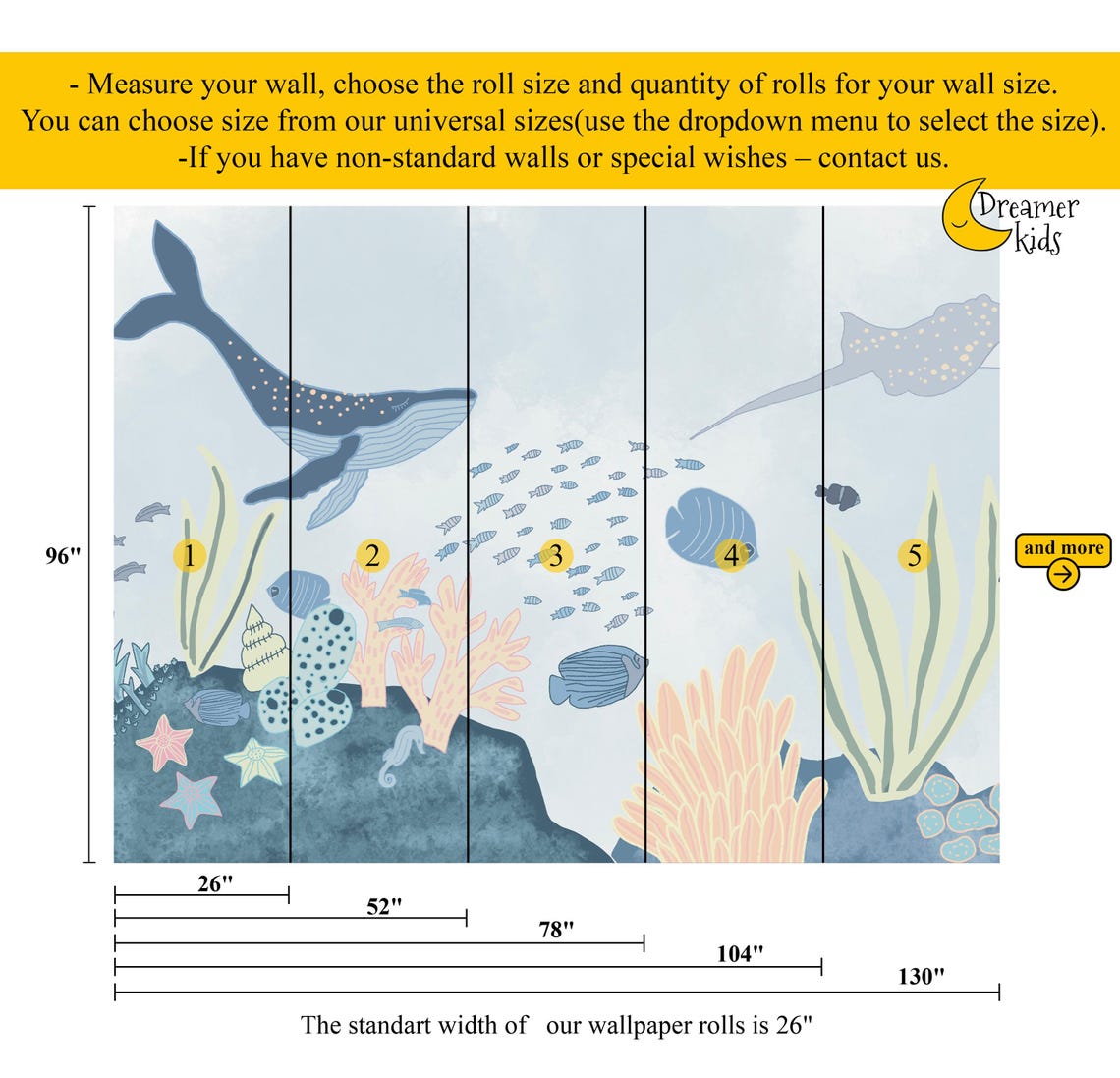 Sea World Wall Mural, Ocean Fish Whale Turtle Shark Jellyfish, Kid Peel ...